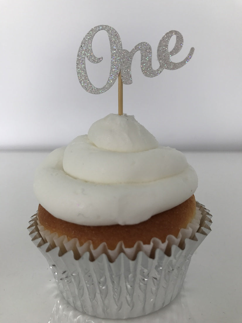 Glitter One Cupcake Toppers | Pink Fish Designs